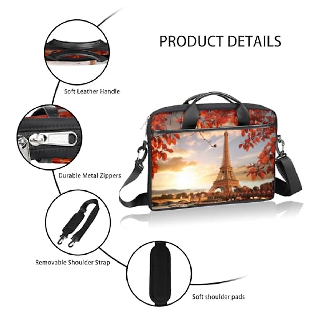 Eiffel Tower Sunset Laptop Computer Bag Waterproof Shoulder Messenger Bag 13-15 inch Durable Laptop Tote Bag with Shoulder Strap Handle Lightweight Crossbody Briefcase