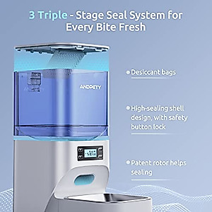 Automatic Cat Feeder, ANDPETY Premium Automatic Cat Food Dispenser with 30s Personalized Meal Call, 1-9 Meals/Day, U-Shaped Stainless Steel Bowl, for Small/Medium Pets, 4L Triple Preservation