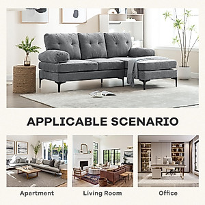 80 Inch Sectional Sofa, Modern Comfy Chenille L Shape Sofa with Chaise Lounge 3 Seat Sleep Sofa with Fluffy Armrests Deep Seat Sofa for Living Room Small Space Apartment(Grey)