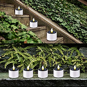 CXMYKE 8pcs Reusable Solar Tea Lights Outdoor Waterproof - Rechargeable LED Tealight Candles with Dusk to Dawn Light Sensor - Great for Lantern, Garden Camping and Home Decor, 2.3”H × 2.3”D