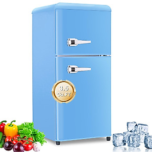 EUASOO FLS-80-Blue 3.5Cu.Ft Compact Refrigerator, Small Refrigerator with freezer, Retro Fridge with Dual Door, 7 Level Adjustable Thermostat for Garage, Dorm,Bedroom, Office, Apartment