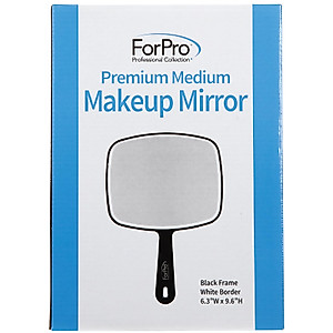 ForPro Professional Collection Premium Hand Mirror with Handle, 6.3" W x 9.6" L, Multi-Purpose Handheld Mirror with Distortion-Free Reflection, Black
