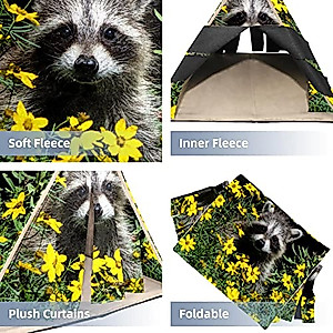 enheng Small Pet Hideout Raccoon Sitting Yellow Flowers Hamster House Guinea Pig Playhouse for Dwarf Rabbits Hedgehogs Chinchillas