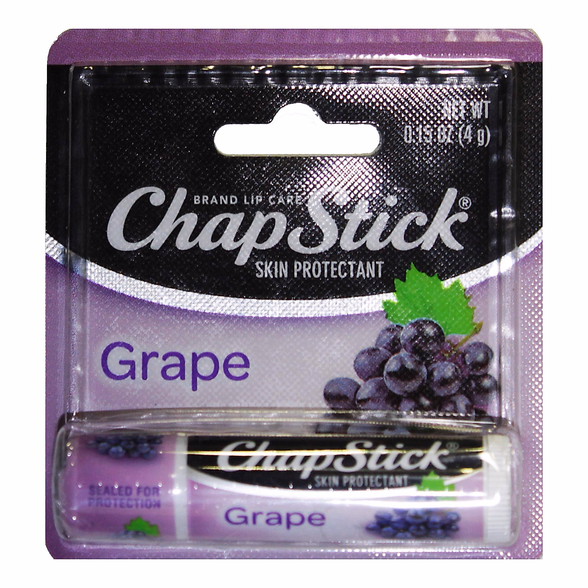 Chapstick (1) Stick Grape Flavored Lip Balm - Paraben Free Lip Care - Carded 0.15 oz