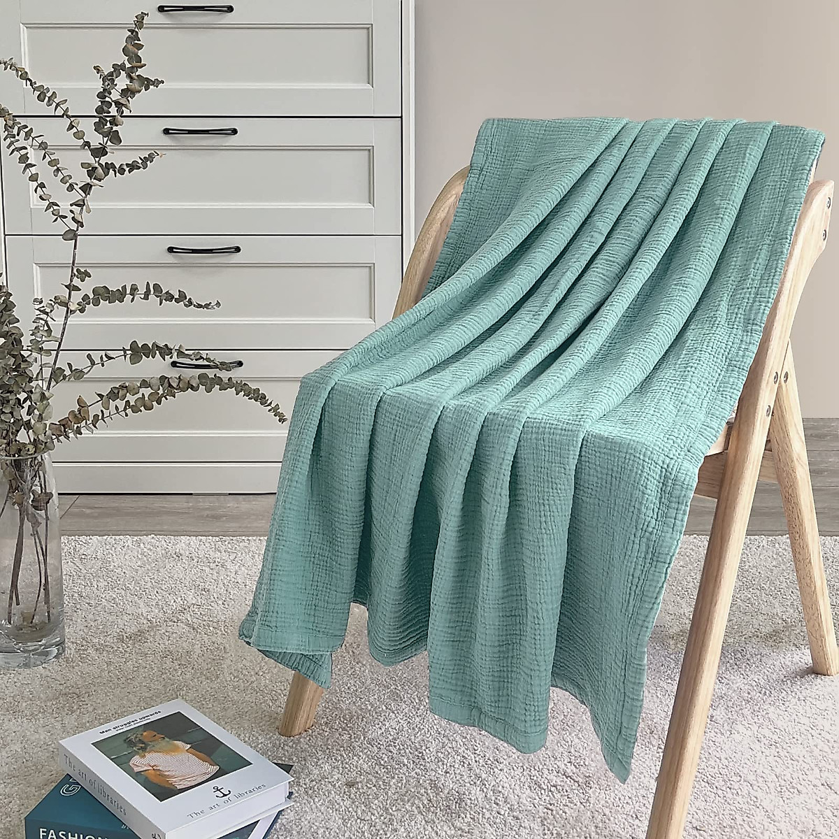 Lulu moon Muslin Baby Blanket Quilt - Crib Blanket for Toddlers 47"× 47" Sage