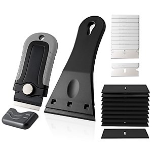 Gomake Plastic Razor Blade Scraper Kit Locking Razor Blade Scraper with Safety Cap, Glass Cooktop Scraper with Blades for Glass Clean, Paint and Old Label,Decal Sticker Remover, Stove Top Scraper Tool