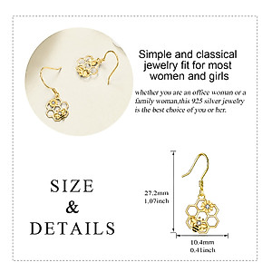 Gold Bee Earrings Gifts 14K Gold Honeycomb Bee Dangle Earrings Sunflower Flower Leverback Earrings Jewelry for Women Her Wife