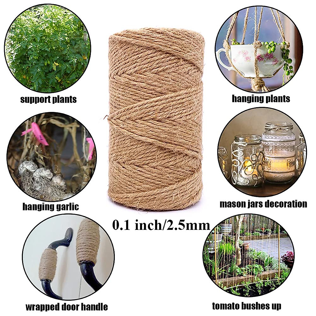 Jute Twine 328 Feet 2.5mm 4Ply Heavy Duty Natural Jute Rope String for Home Gardening Plant Picture Hanger Industrial Packing String for Gifts Presents Mason Jars Wedding Decorations Crafts