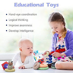 Maikerry 9PCS Stacking and Nesting Circle Toy with Cow,Soft Rings Building Stacker Squeeze Toy,Early Educational Learning Stacking Blocks Tower, Montessori Toys for 1,2,3 Year Old