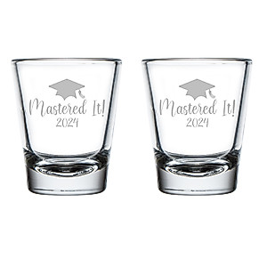 MIP Set of 2 Shot Glasses 1.75oz Shot Glass Mastered It 2024 SCRIPT Graduation Masters Degree Gift
