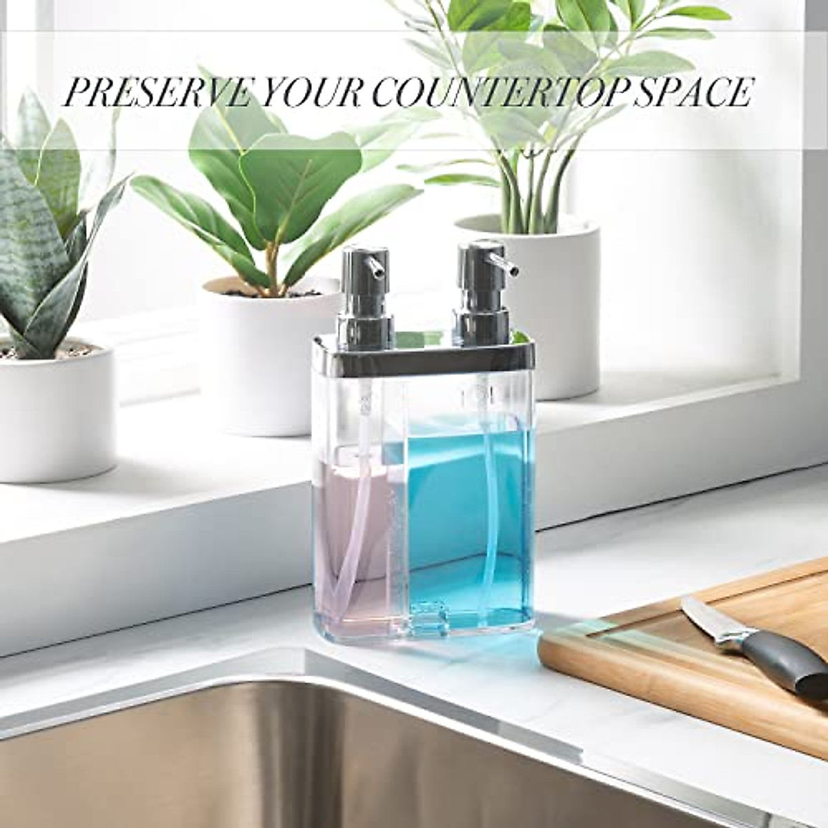 Kitchen Details Dual Pump Soap & Lotion Dispenser | Bathroom and Kitchen Sink | Countertop | Compact Design | Clear