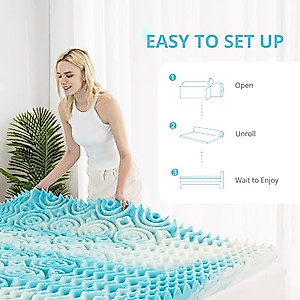 EGOHOME 5-Zone Memory Foam Mattress Topper 2 Inch Queen, Cooling Gel Infused Foam Mattress Topper for Pressure Relief, CertiPUR-US Certified Bed Topper,Blue, 60"×80"