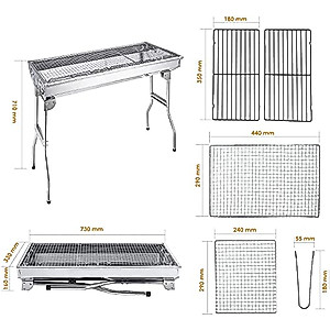 Charcoal Grill, Stainless Steel Camping Grill, Portable BBQ Grill Large Folding Barbecue Grill, Hibachi Grill for Outdoor Picnic, Patio, Garden Backyard & Camping, Suitable for 6 to 13 people