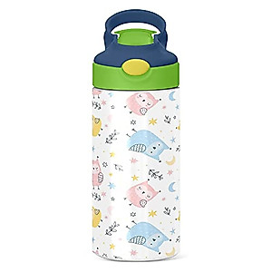 Kigai Cute Owls Kids Water Bottle, BPA-Free Vacuum Insulated Stainless Steel Water Bottle with Straw Lid Double Walled Leakproof Flask for Girls Boys Toddlers, 12Oz