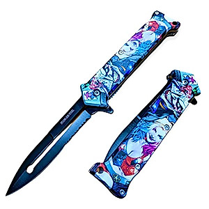 Super Knife 8 inch Joker Harley Quinn Tactical Spring Assisted Folding Pocket Knife EDC Open Blade w/Pocket Clip. 3D Print Handle