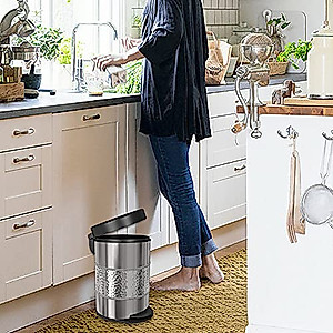 nu steel 5 Liter Round Small Metal Step Trash Can Wastebasket, Garbage Container Bin - for Bathroom, Powder Room, Bedroom, Kitchen, Office - Removable Liner Bucket - 8" X 8" X 12" – Shiny Steel
