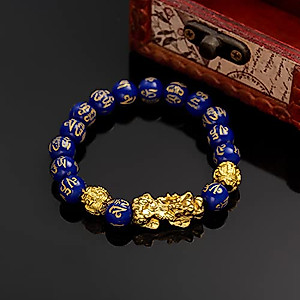 COLORFUL BLING Feng Shui Pixiu Bracelet Pi Yao Good Luck Bracelet Black Obsidian Wealth Protection Bracelet Can Bring Luck and Prosperity for Women Men-Blue