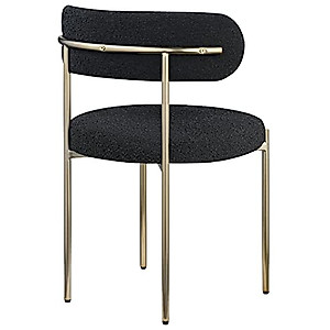 Meridian Furniture Beacon Collection Modern | Contemporary Upholstered Dining Chair, Brushed Brass Finish Iron Frame, Set of 2, 22" W x 21" D x 30" H, Black