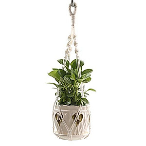 Selbst 3 Pack Macrame Plant Hangers Handwork Classic Rope 4 Legs for Wall or Air Hanging Holder Indoor Outdoor with 3 Hooks 70 Inch White