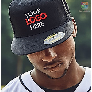 Baseball Premium Fitted Flat Brim Flex Fit Hat Custom Personalized Logo Elastic Closure Hat for Men and Women Custom Embroidered (L/XL, Black)