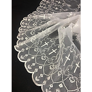 Holy Chalice Cross Embroidered Organza Fabric Double Border, 52" Wide, White, Multi-Use Garment Bridal Communion Christening Baptism Cape Gowns (White, 2)