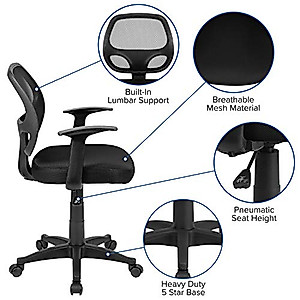 Flash Furniture Mallard Mid-Back Black Mesh Swivel Ergonomic Task Office Chair with T-Arms - Desk Chair