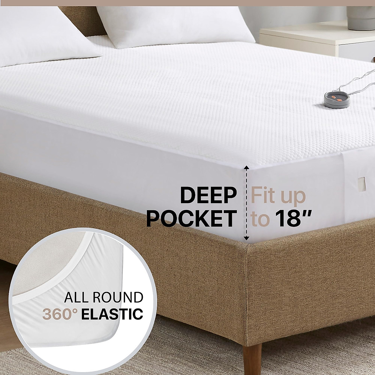 Beautyrest Heated Mattress Pad King - Electric Bed Warmer Cool to Touch, All Seasons Cover, 5 Heat Level, Auto Shut Off, Deep Pocket - Machine Wash Electric Mattress Pad, UL Certified, White, Queen