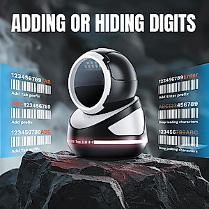 Tera Barcode Scanner Handsfree Omnidirectional: Pro Version Desktop 1D 2D QR USB Wired Adjustable Angle Plug and Play Bar Code Reader for POS Supermarket Retail Store Mobile Payment 9800 White