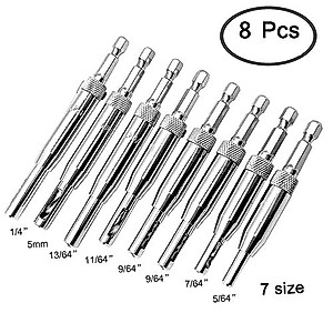 8 pcs Center Drill Bit Set, AFUNTA Self Centering Hinge Tapper Core Hole Puncher Woodworking Tools for Cabinet Door 5/64'' 7/64'' 9/64'' 11/64'' 13/64'' 5mm 1/4''