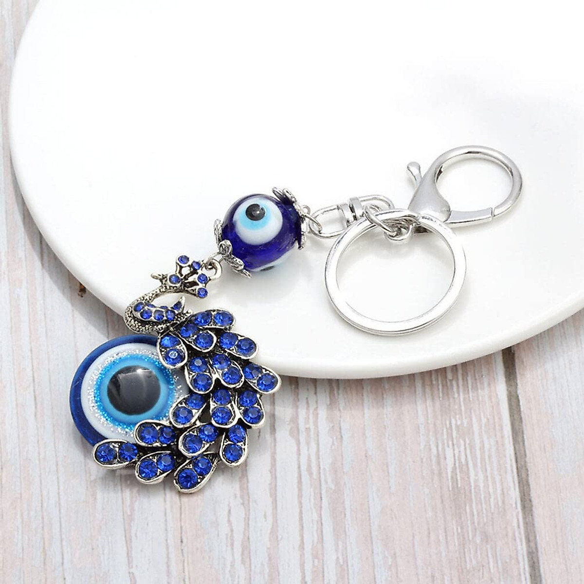 Luxshiny Wall Hanging Decor Lucky Jewelry Blue Evil Eye Ornament Peacocks Keychain Evil Eye Key Hanging Pendant Bag Car Key Hanging Decoration Protection Amulet Hamsa Hand Keychain Men Keychain