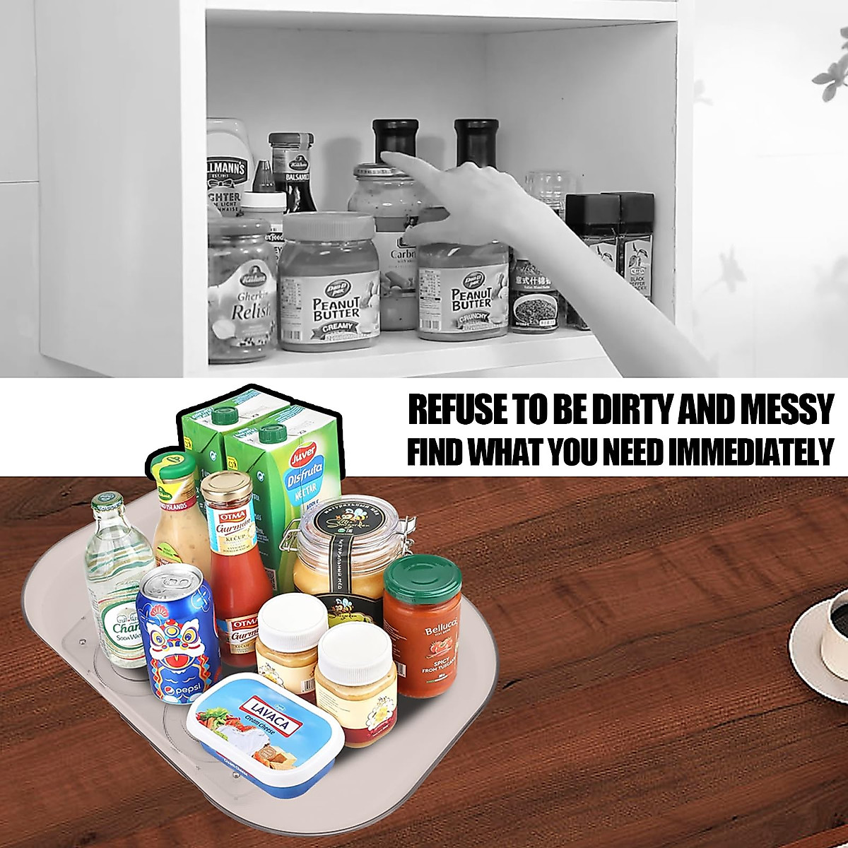 Square Lazy Susan for Refrigerator, 15.8''x 11.8'' 360° Rotate Clear Rectangular Turntable Organizer for Countertop Fridge Organizers and Storage for Kitchen,Home,Office