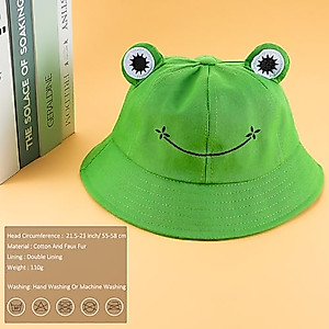 2 Pieces Frog Bucket Hat Cute Fisherman Hat Frog Bucket Sun Protection Cap Wide Brim Fisherman Hat (Green, 21.5-23 Inch/ 55-58 cm)