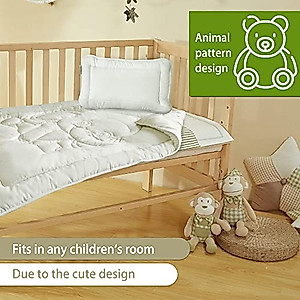 ZPECC Toddler Comforter Blanket - 39" x 53" Down Alternative Crib Duvet Set, Includes Baby Quilt, Flat Pillow, Bear Stitching