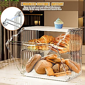 Bread Box Double Layer Bread Holder, Durable Plastic Food Storage Container, Clear Bread Boxes for Kitchen Countertop, Bread Bin for Homemade Bread, Cupcakes, Cookies, Muffins (11"x5.9"x9.6")