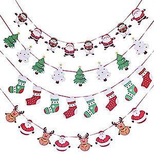 Artfen Christmas Banners Flags Hanging Bunting Garland 4 Pcs Paper Christmas Door Wall Window Hanging Decoration Ornaments Home Office Hotel Party Scene Decoration Supplies