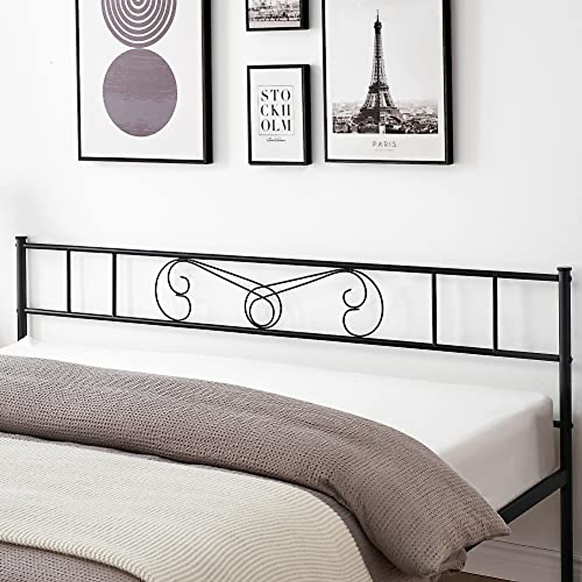 GAOMON Black Bed Frame Platform with Headboard and Footboard,Metal Platform Bed Frame，No Box Spring Needed,Under Bed Storage Space,Mattress Foundation,Simple Assembly,Modern Style,King Size