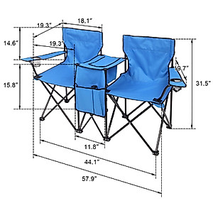Develoo Double Folding Chairs, Portable Outdoor 2-Seat Folding Chair with Removable Sun Umbrella Camp Chairs with Shade Canopy for Outdoor Patio Garden Picnic Lawn Beach Camping Fishing NMFIN