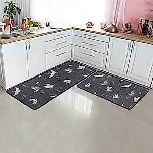 Red-Crowned Crane Kitchen Mat 2 PCS Waterproof Non-Slip Ergonomic Comfort Mat Anti Fatigue Kitchen Rug for Kitchen Floor Home Office Sink 47"X17"+29"X17" Inch