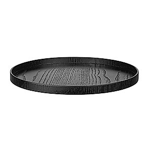 Round Solid Wood Serving Tray Large Tea Coffee Table Snack Food Meals Serving Plate Non-Slip Kitchen Party Bar Server Breakfast Tray with Raised Edges (13inch/33cm) Black