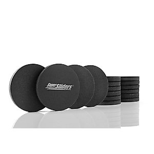 Super Sliders 3 1/2" Round Reusable Furniture Sliders for Hard Surfaces - Effortless Moving and Surface Protection, Black (16 Pack)