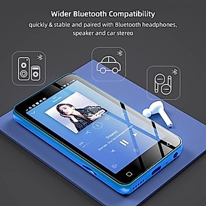 MP3 Player with Bluetooth and WiFi,MP3 Player with Spotify,Spotify Kids,Audible,Pandora,Amazon Music,4" Music Player MP4 Up to 1TB(80GB,Blue_White)