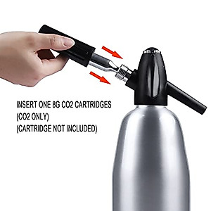 KOUPOURA Soda Siphon, Upgraded 1L Soda Water Siphon Portable Soda Maker Seltzer Water Maker Seltzer Siphon Bottle Kit for Home Bar Club Making Soda Water DIY Soda Drinks (Silver)