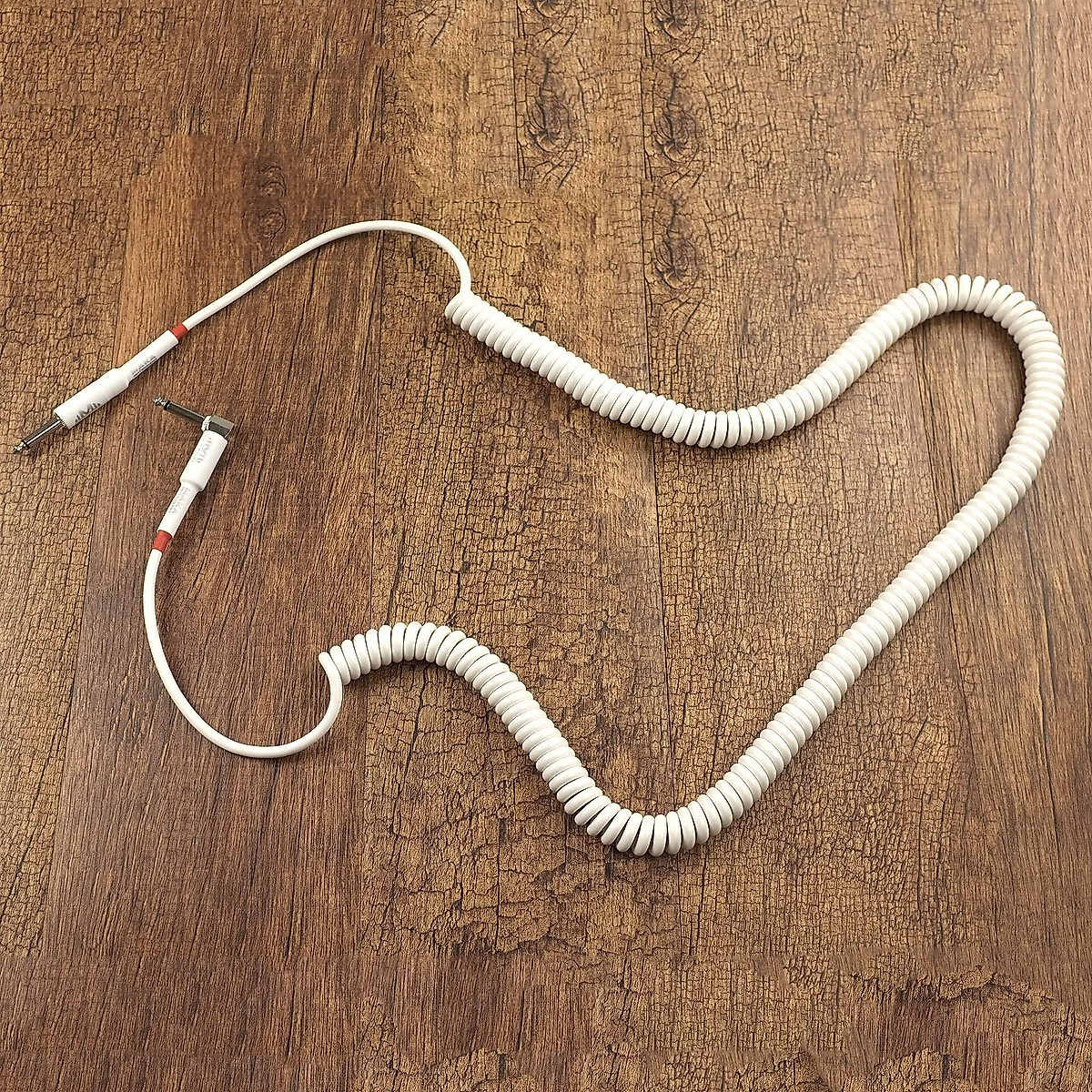 M MAKA Premium Guitar Coil Cable 30 Feet, Instrument Coiled Curly Cord for Guitar Bass, 1/4 inch Right Angle to Straight, White
