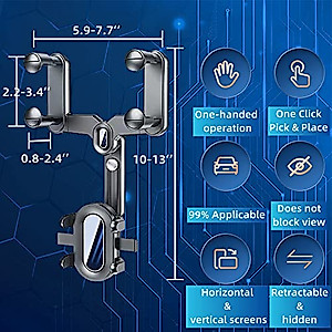 VOKEEH Phone Holder Rearview Mirror Phone Holder for Car, Phone Holder Mount,Rotatable and Retractable 360-degree Rotation Adjustment for 99% Mobile Phones & Car