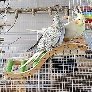 Bird Ladder Bridge, Wooden Pet Parrot Hamster Climbing Ladder Toys, Pet Bird Cage Accessories, Wood Climbing Ladder Perch for Bird Parrot Hamster Squirrel Sugar Gliders Parakeets Cockatiels(S Shape)