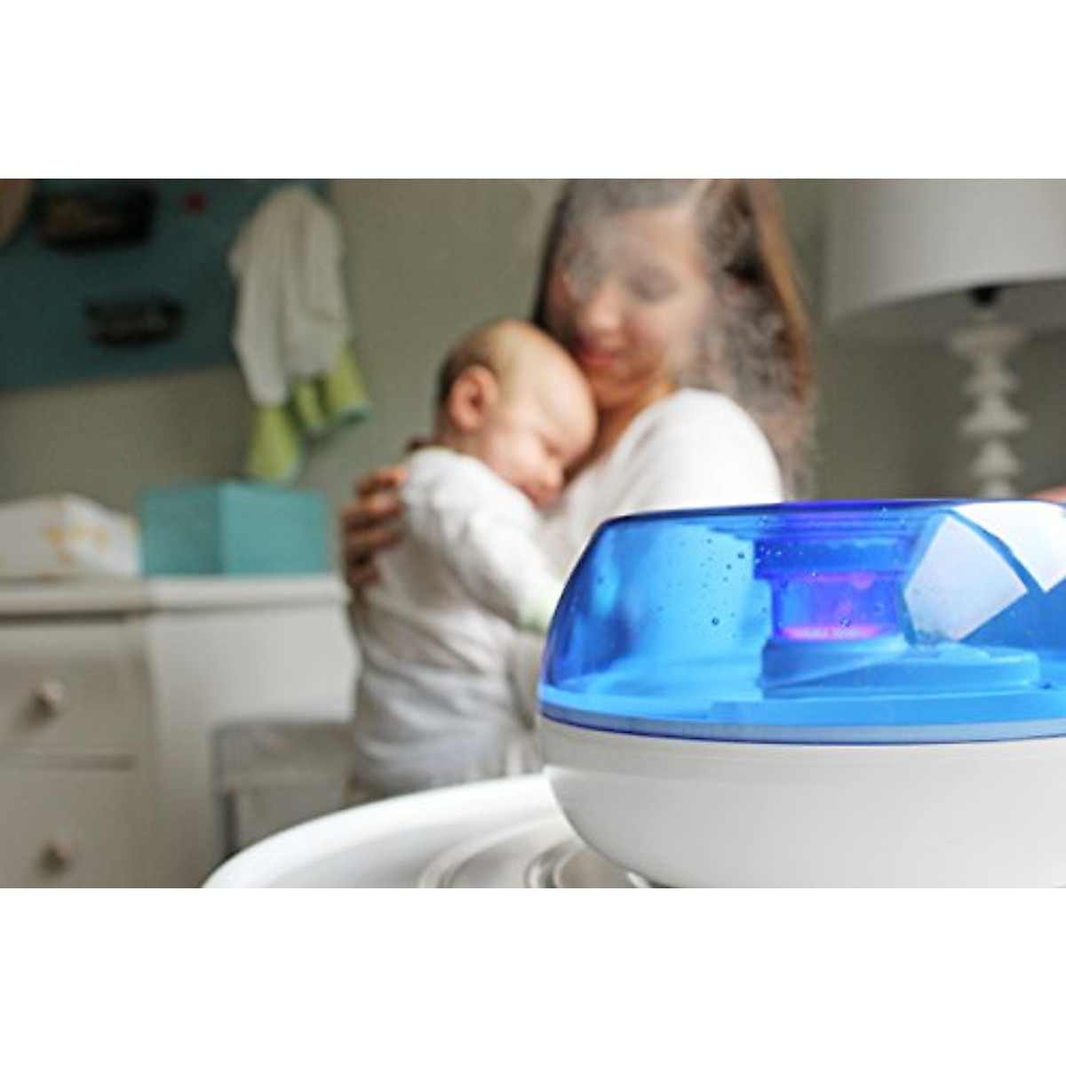 Crane Personal Ultrasonic Cool Mist Humidifier, for Home Bedroom Hotels Travel and Office, 0.2 Gallon, Filter Free, Blue and White