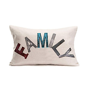 Smilyard Family Quote Throw Pillow Cases Lumbar Color English Letter Personalized Pillow Covers Cotton Linen Cushion Cases for Home Sofa Couch 12x20 Inch, Family (Family)