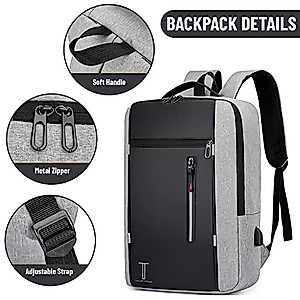 Taylor Knight Travel Laptop Backpack with USB Charging, Perfect for Business, School, College & Travel. Notebook Bag is suitable for Men and women, Great Gift for Laptop up to 15.6" (Grey)