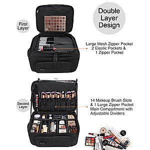 Makeup Backpack Rolling Makeup Case for Makeup Artists Large Capacity Cosmetic Storage Organizer Box for Cosmetics, Makeup Brushes, Hair Tools, Nail Polish (Black, Large)