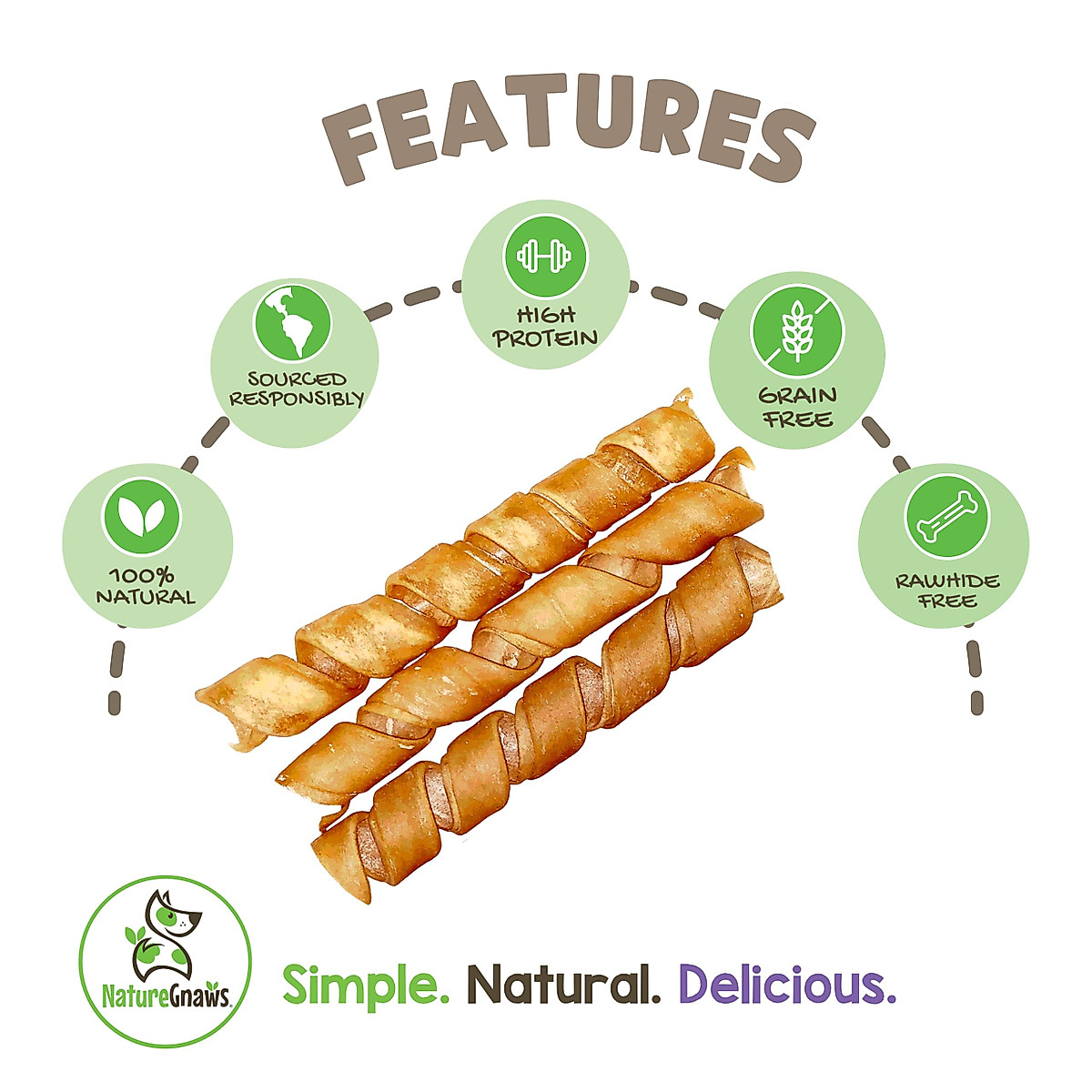 Nature Gnaws Collagen Springs for Dogs (10 Count) - Long Lasting for Small and Medium Dogs - Natural Beef Hide Dog Chew Bones